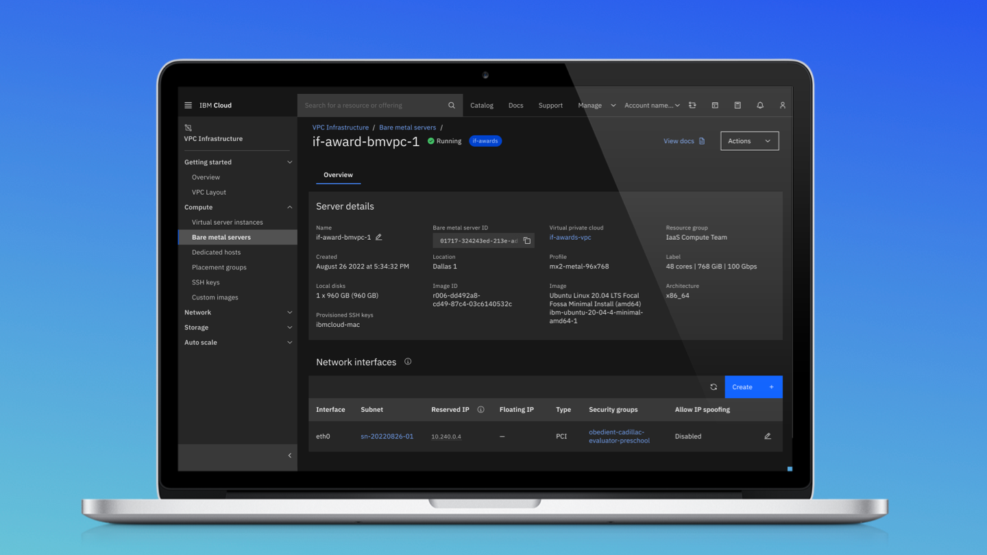 iF Design - IBM Bare Metal Servers for VPC
